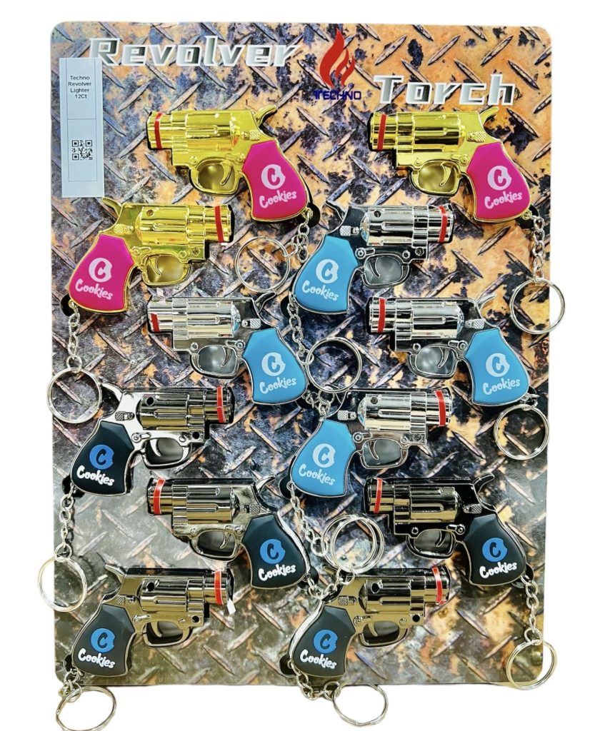 Techno Revolver Lighter w/ Keychain 12Ct - Hoosier Wholesale